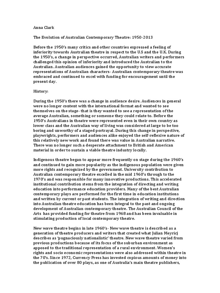Evolution of Australian Theatre 1950-2013 | PDF | Indigenous ...