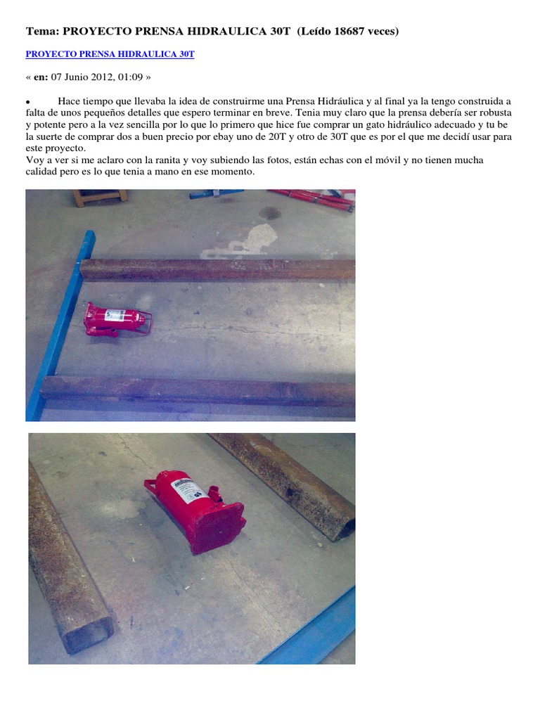 Proyecto Prensa Hidraulica (30T) PDF | PDF | Tornillo | Perforar