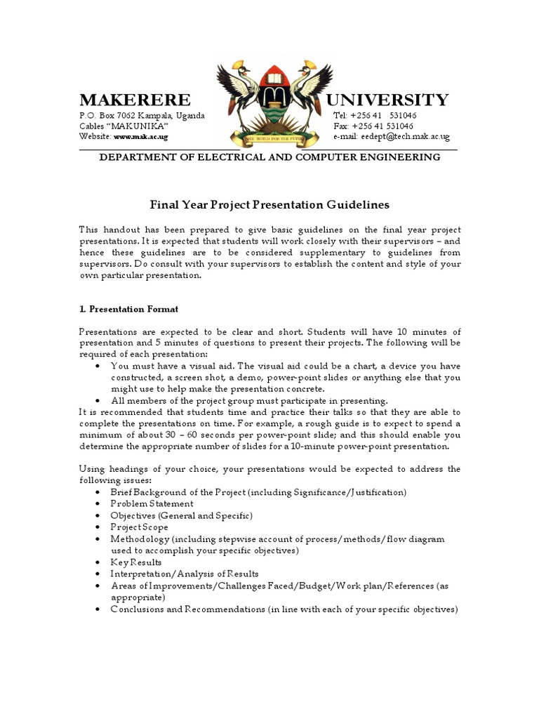 Final Year Project Presentation Guidelines | PDF