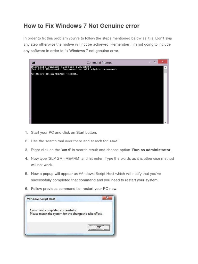 Fix Windows 7 Not Genuine Error | PDF | Career & Growth | Finance ...