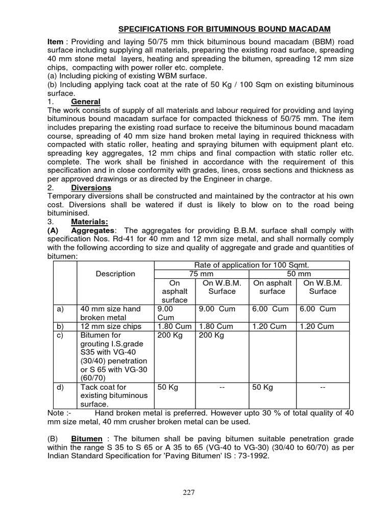 BBM Specification (227 229) | Download Free PDF | Asphalt | Road Surface