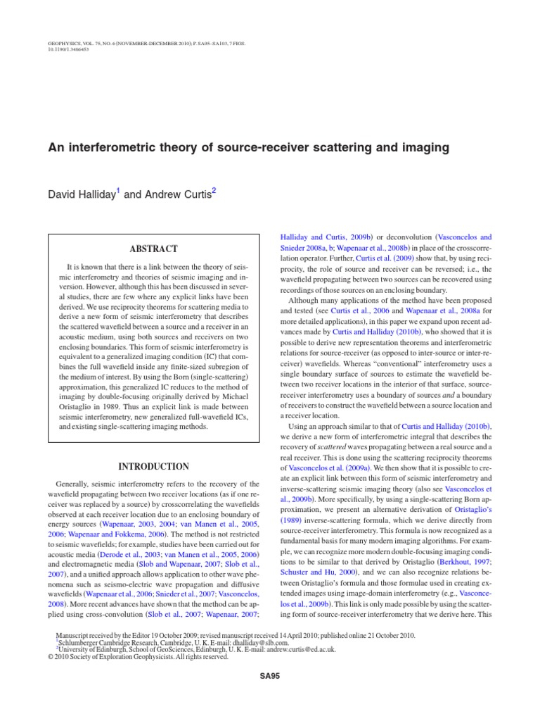 An Interferometric Theory of Source-Receiver Scattering and Imaging | PDF | Interferometry ...