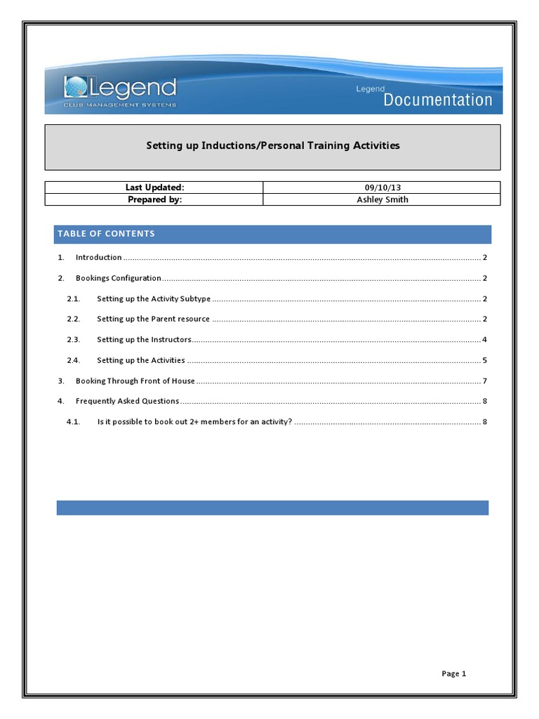 Induction and Personal Training Setup Guide | PDF | Personal Trainer ...