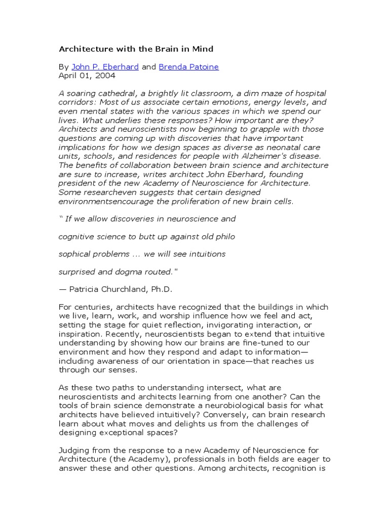 Architecture With The Brain in Mind | PDF | Mind | Neurobiology