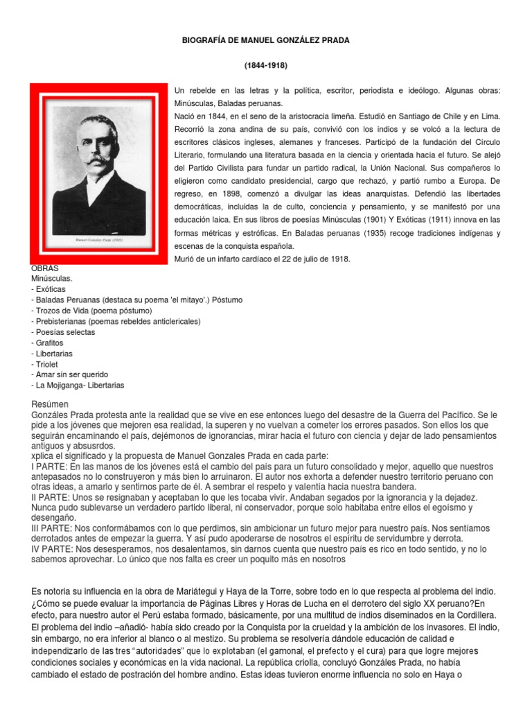 Biografía de Manuel González Prada | PDF | Perú | marxismo