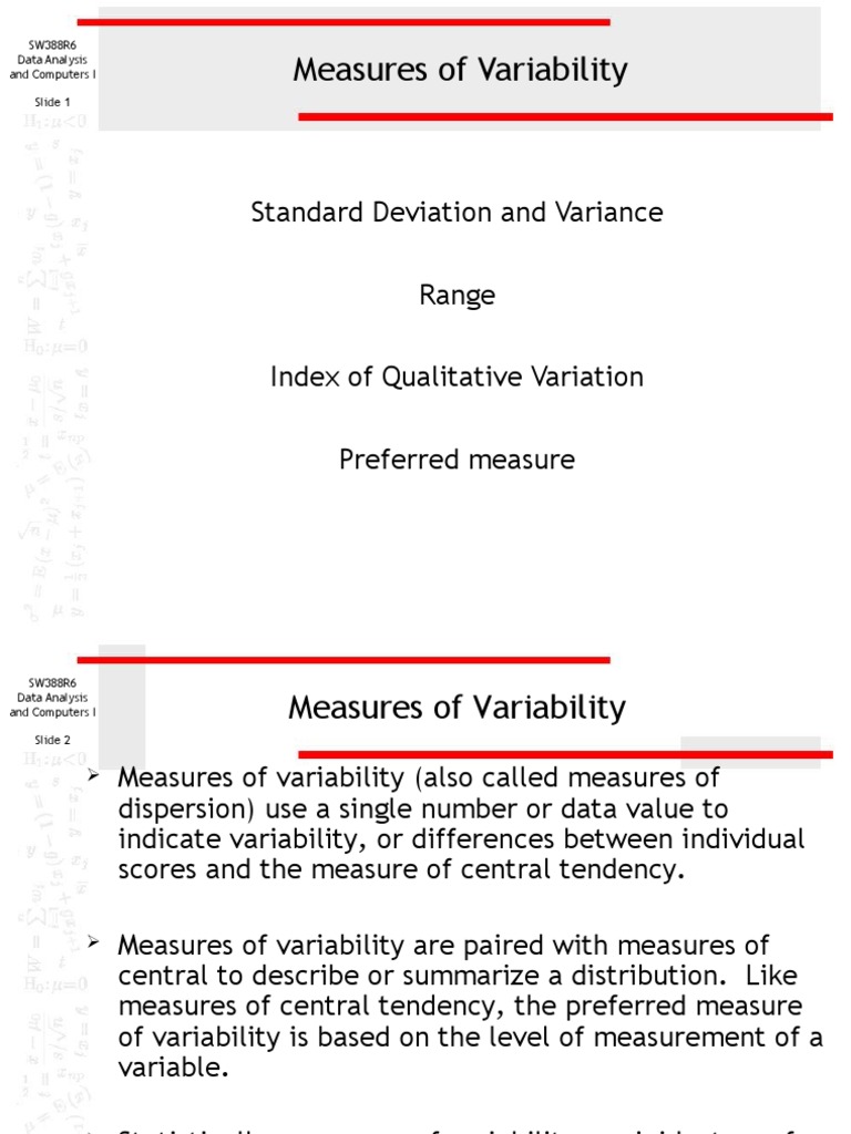 Measures of Variability | PDF | Variance | Standard Deviation
