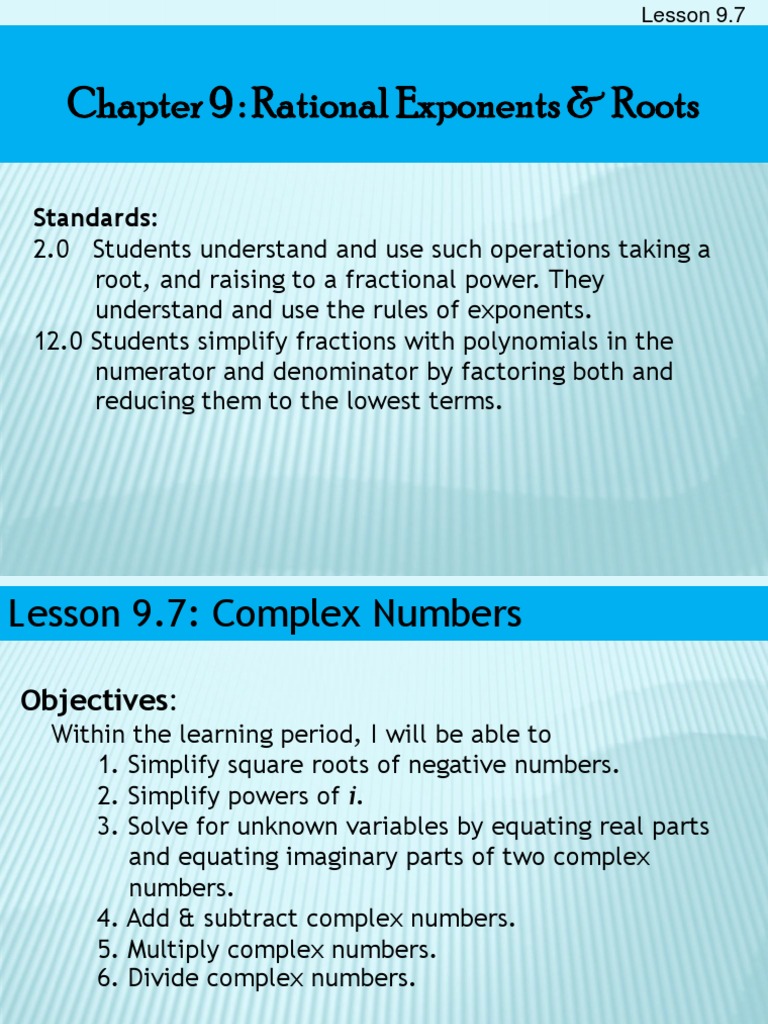 Lesson 9 7 Complex Numbers | Download Free PDF | Fraction (Mathematics ...