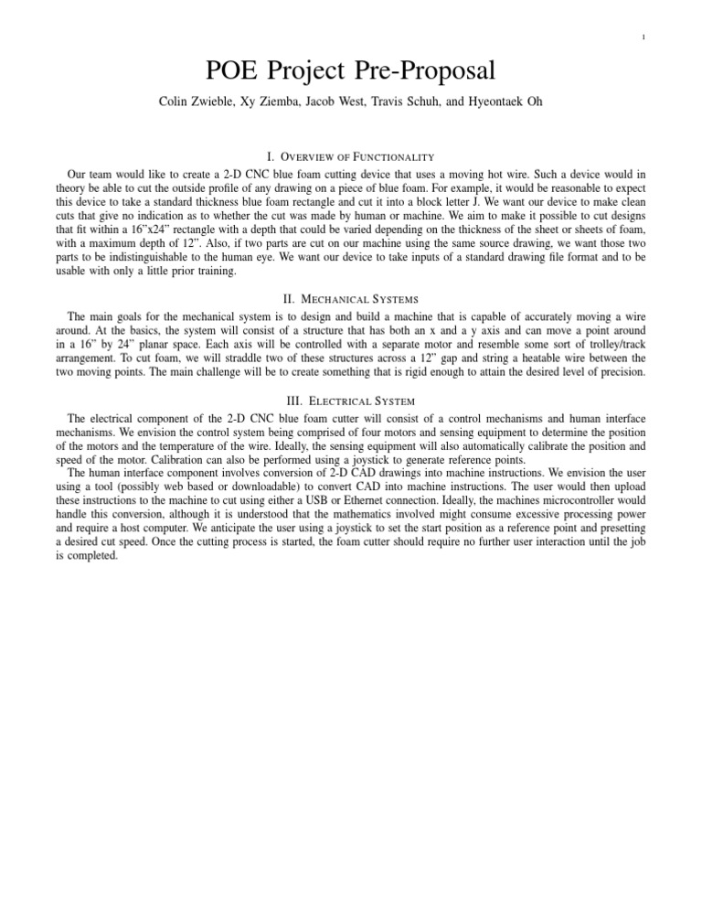 POE Project Pre-Proposal | PDF | Machines | Numerical Control