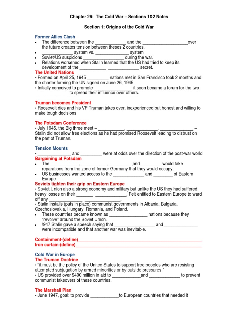 Chapter 26 Worksheet and Reading Guide-Blanks | PDF | Cold War | Allies ...