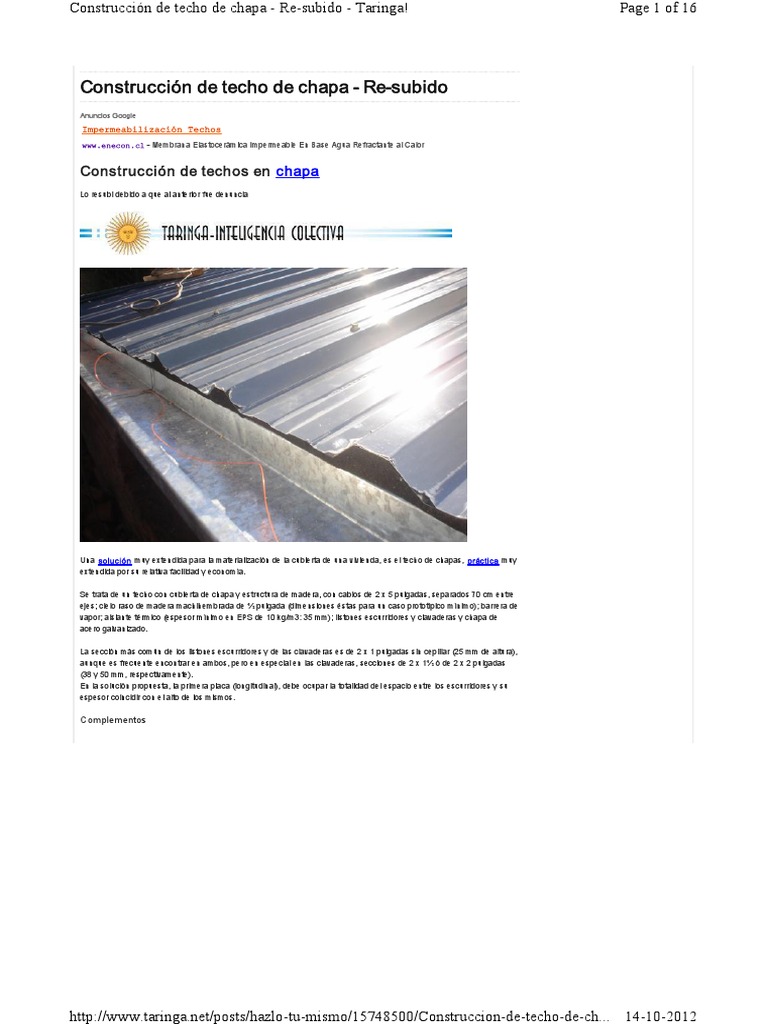 Construccion de Techo de Lata | Aislamiento térmico | Aluminio