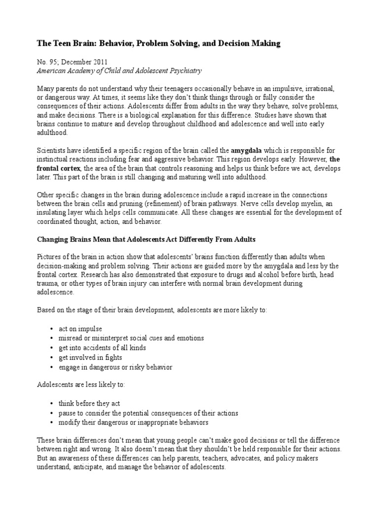 Teen Decision Making | PDF | Adolescence | Brain