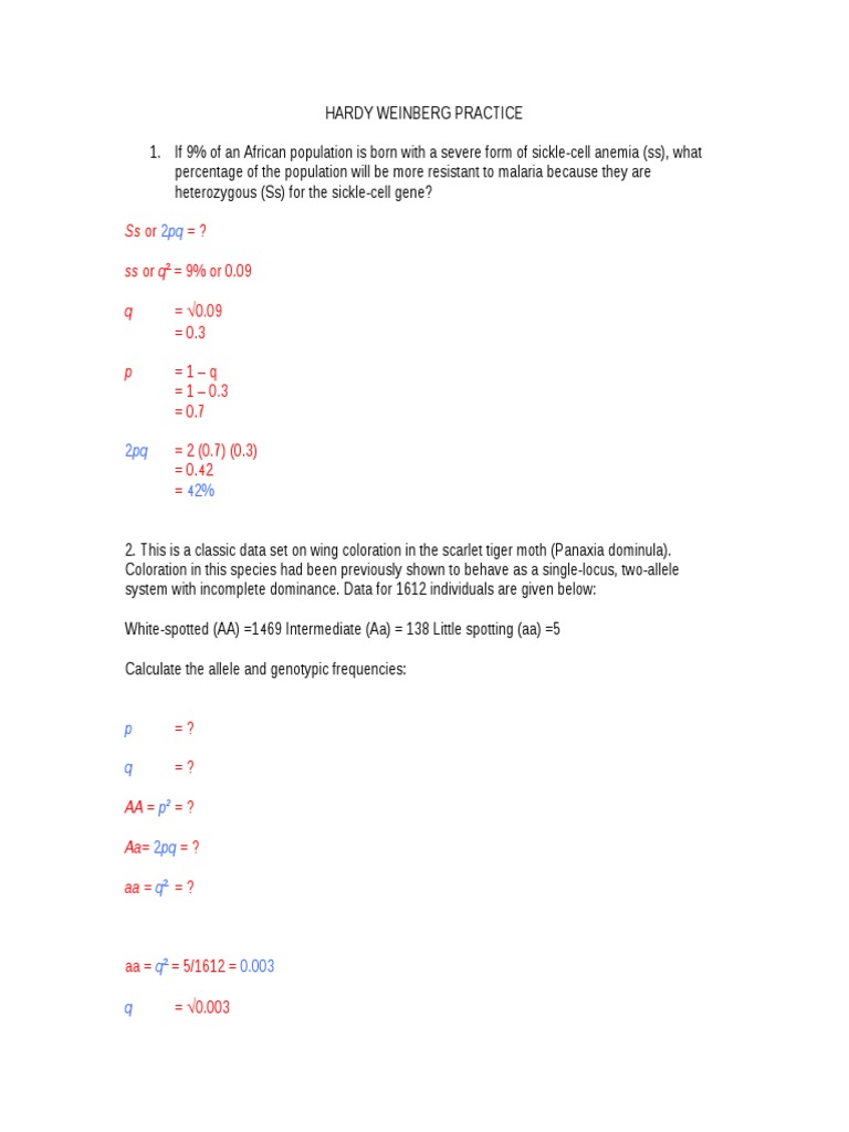Hardy Weinberg Practice Solutions | PDF | Dominance (Genetics ...