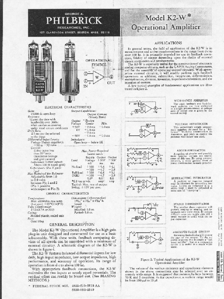 Philbrick K2-W Op Amp Datasheet | PDF