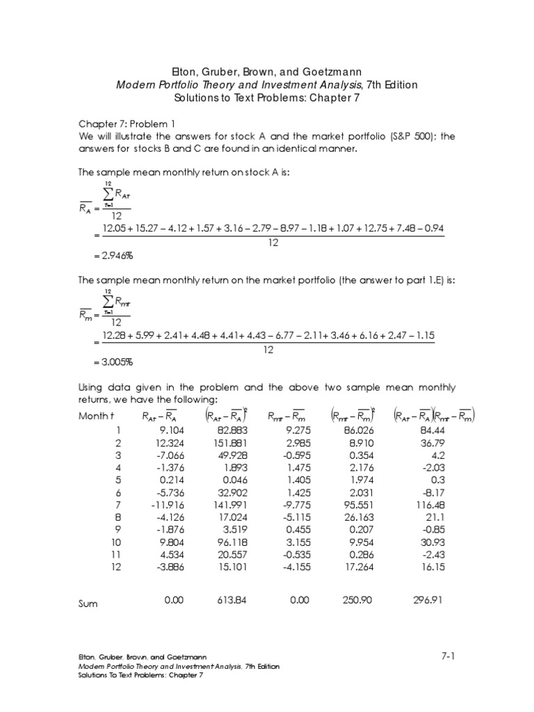 Chapter 07 Solutions Manual | PDF | Beta (Finance) | Errors And Residuals