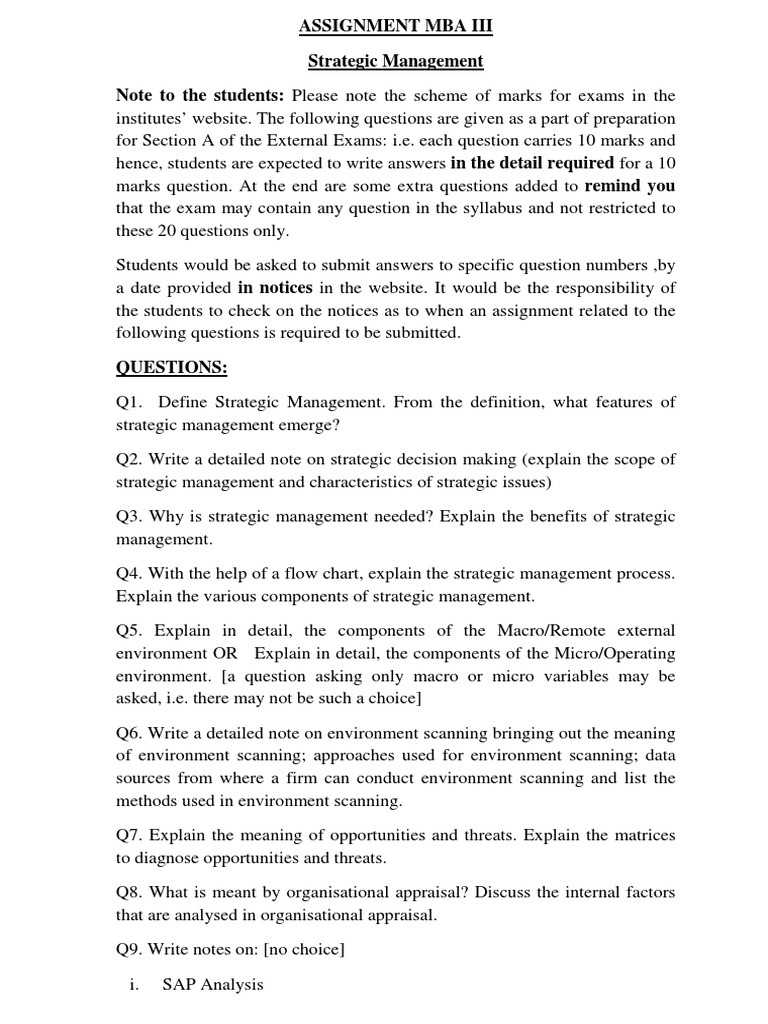 MBA Strategic Management Prep | PDF | Strategic Management | Question