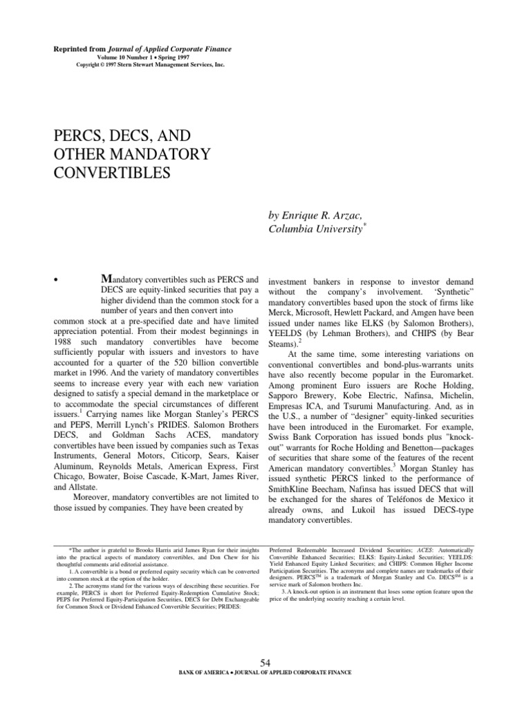 Percs Decs and Other Mandatory Convertibles | PDF | Stocks | Securities ...