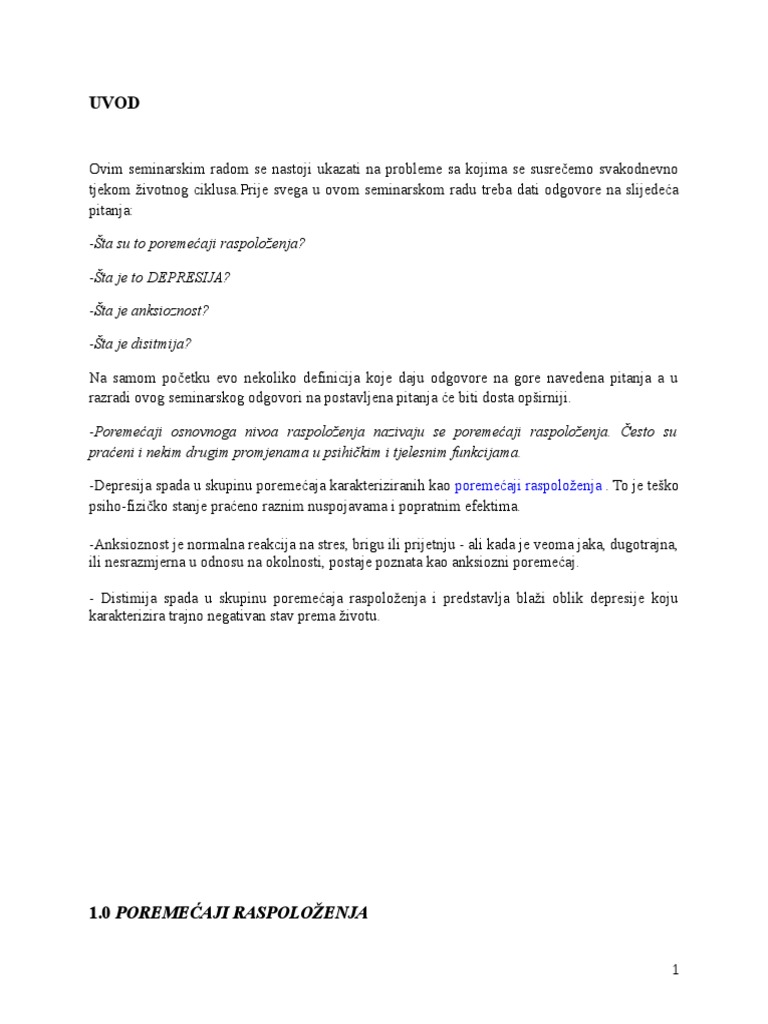 Seminarski Rad Anksiozni Poremecaj | PDF