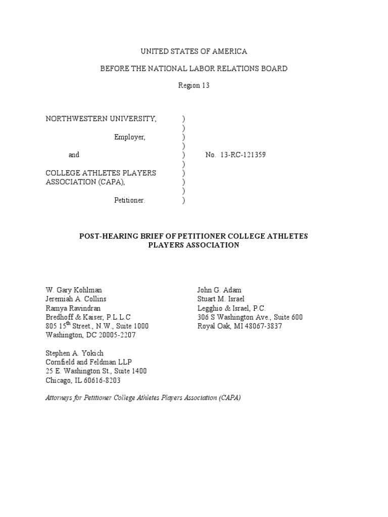 CAPA Post-Hearing Brief Final - 3/17/2014 | PDF | College Football ...