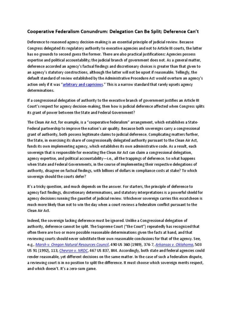 Judicial Deference in Cooperative Federalism | PDF | Standard Of Review | Clean Air Act (United ...