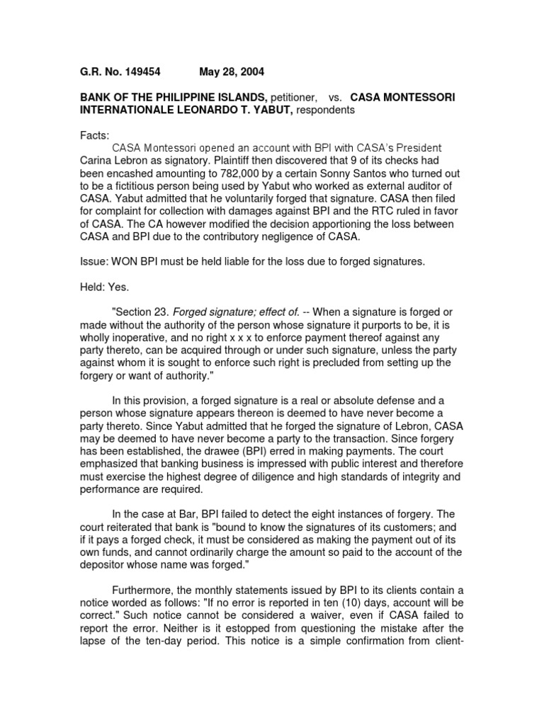 BPI Vs CASA - Forged Signatures | PDF | Forgery | Cheque