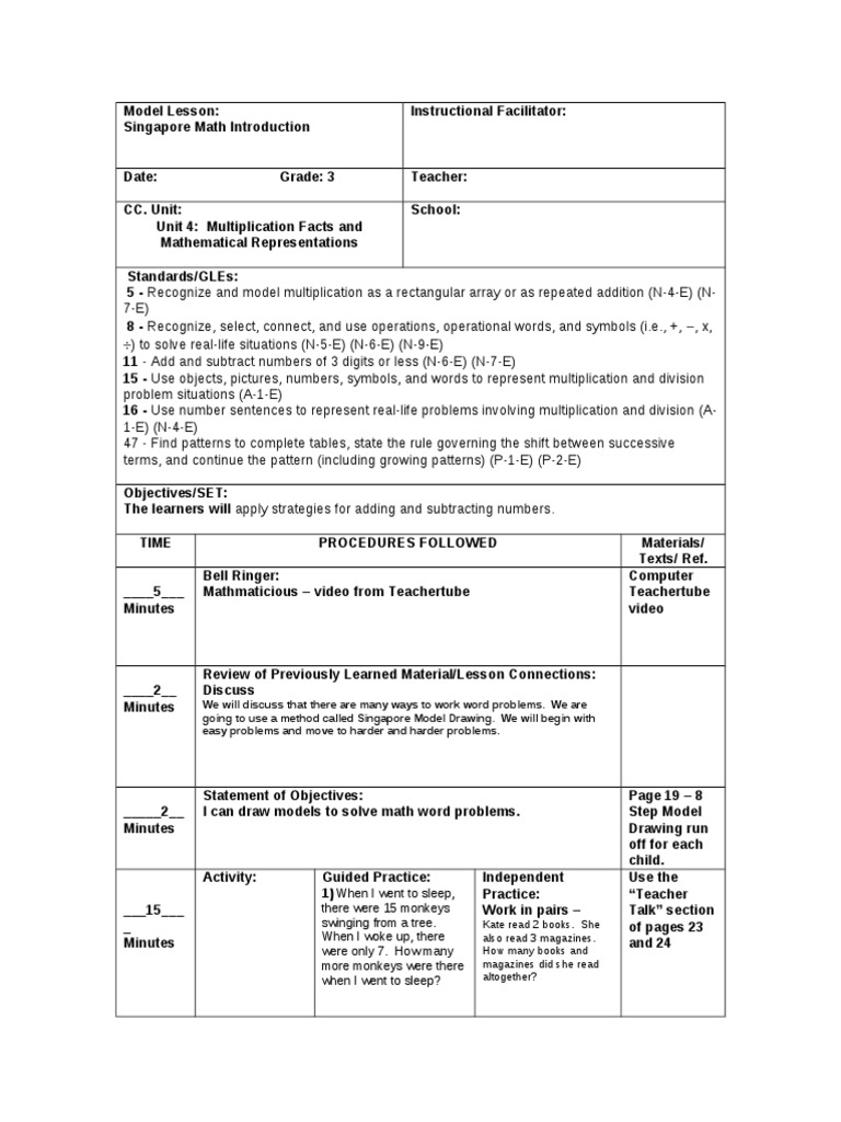 Singapore Math Lesson Plan | PDF | Cognition | Teaching Mathematics