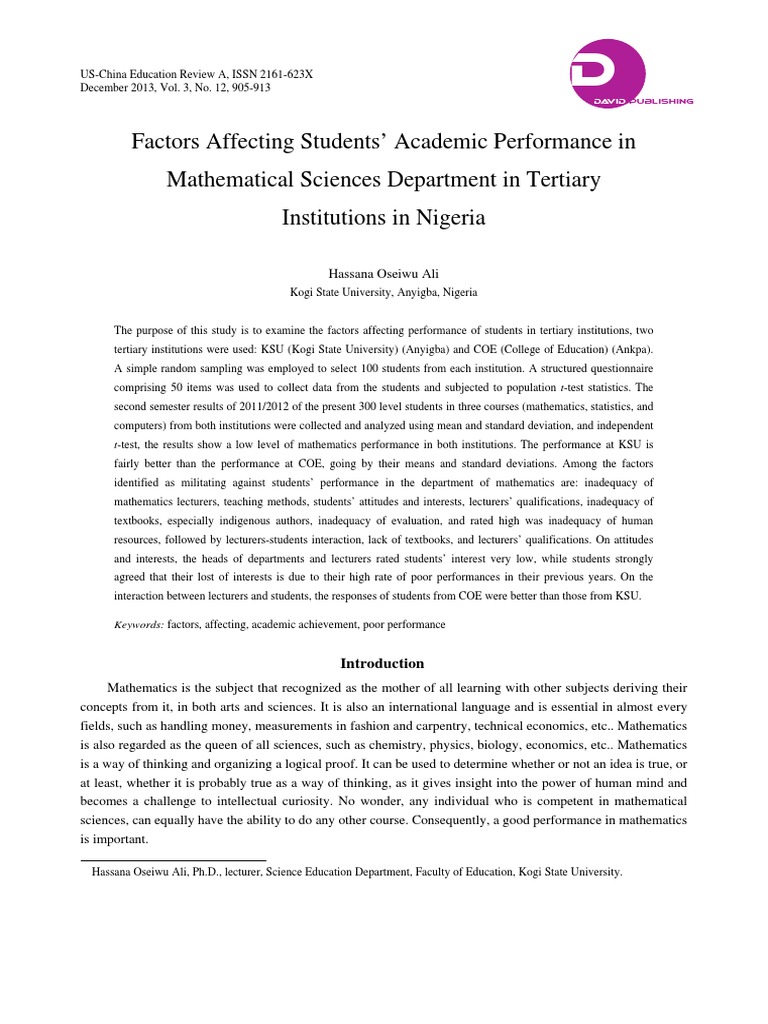 Factors Affecting Students' Academic Performance in Mathematical ...