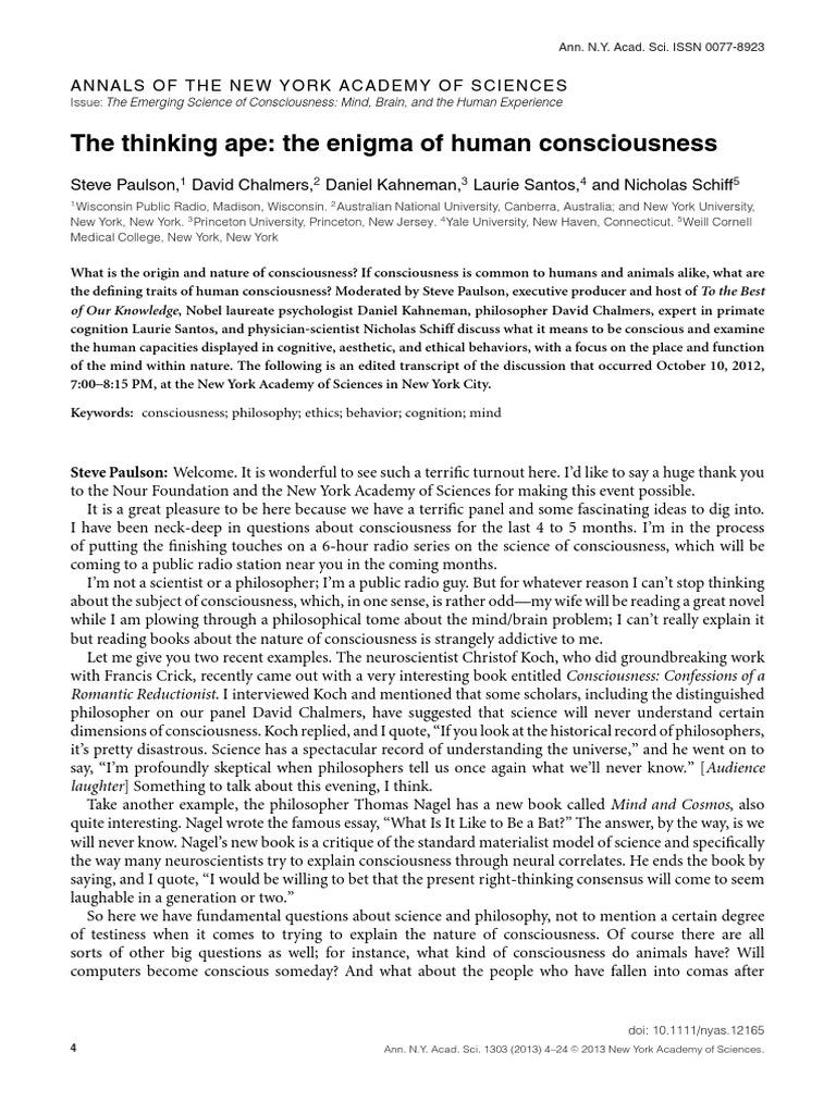 Nyas12165The Thinking Ape The Enigma of Human Consciousness | PDF ...
