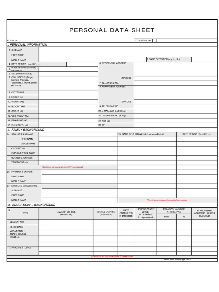 PDS FORM Fillable 01232013 | PDF | Employment | Social Institutions