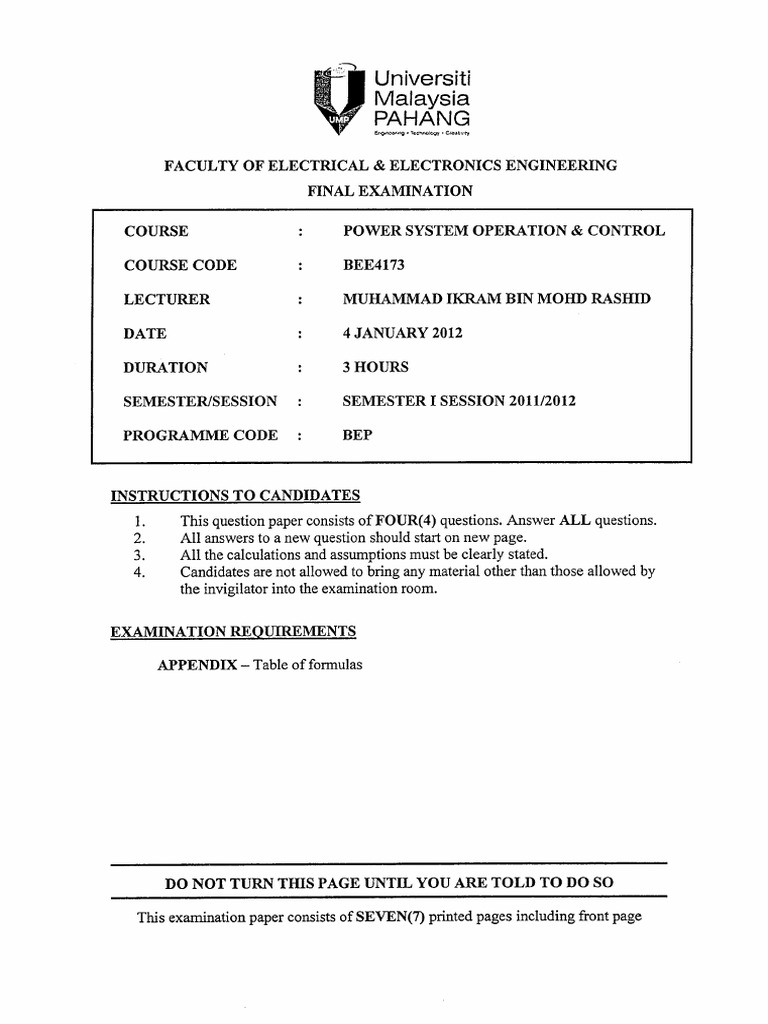 Bee4173 - Power System Operation & Control | PDF | Trigonometric ... Bee4173 - Power System Operation & Control | PDF | Trigonometric ...