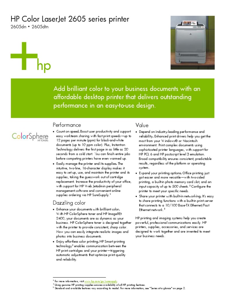 HP Color Laserjet 2605 Series Printer | Download Free PDF | Printer ...