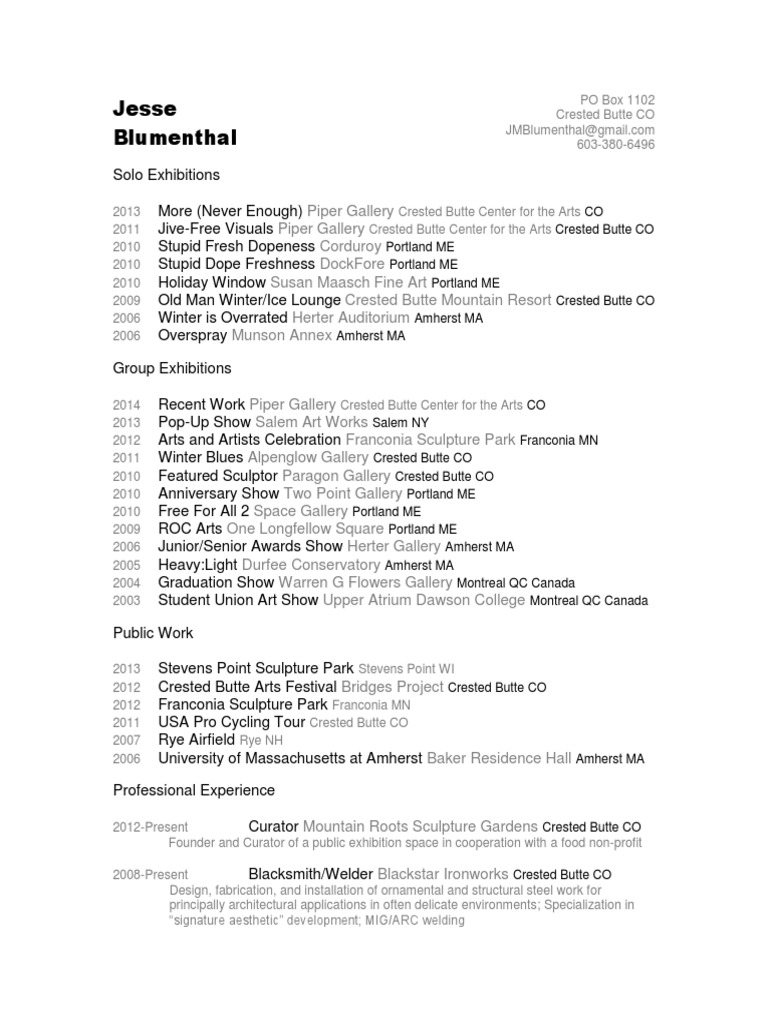 Jesse Blumenthal: Piper Gallery Piper Gallery | PDF | Sculpture | Art Media