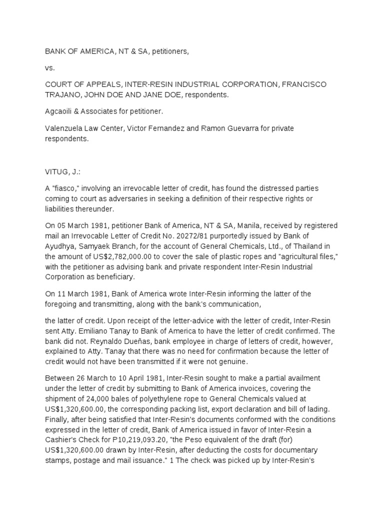 Bank of America | Letter Of Credit | Government