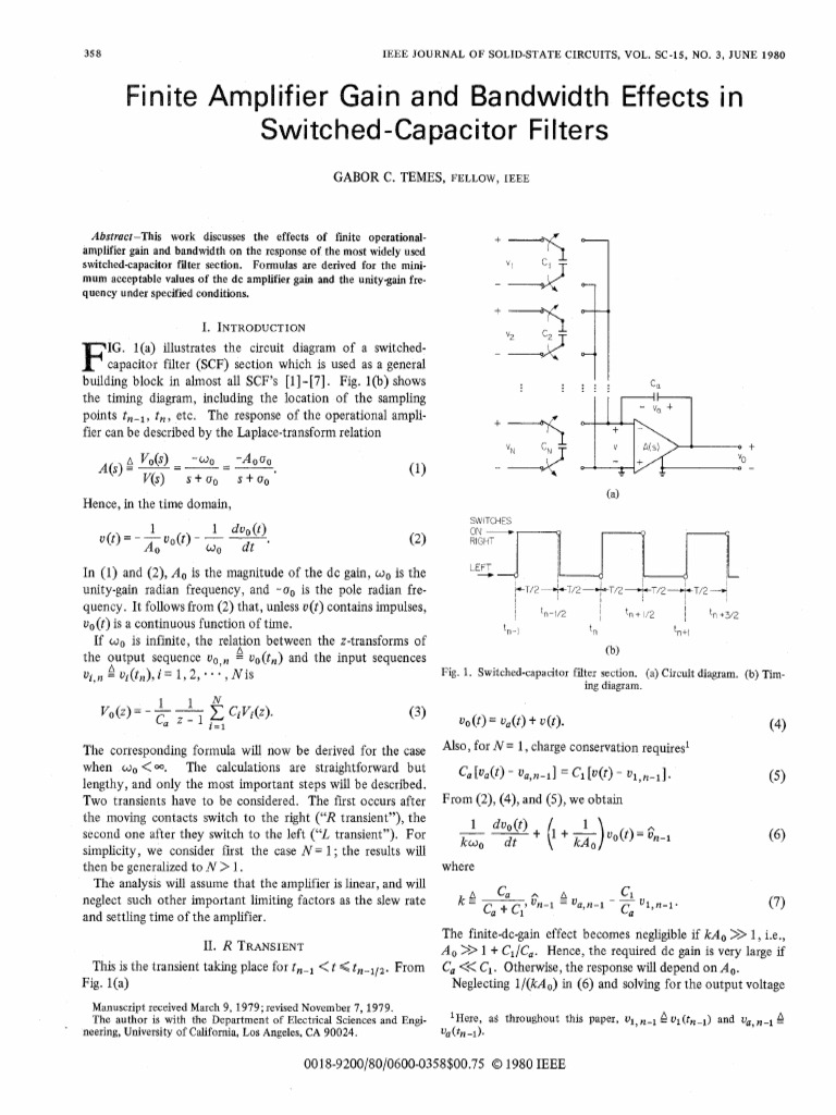 Finite Amplifier Gain and Bandwidth Effects in Switched-Capacitor Filters | PDF | Amplifier ...