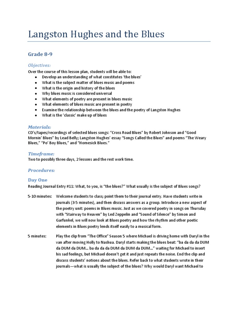 The Blues Lesson Plan | PDF | Poetry | Blues