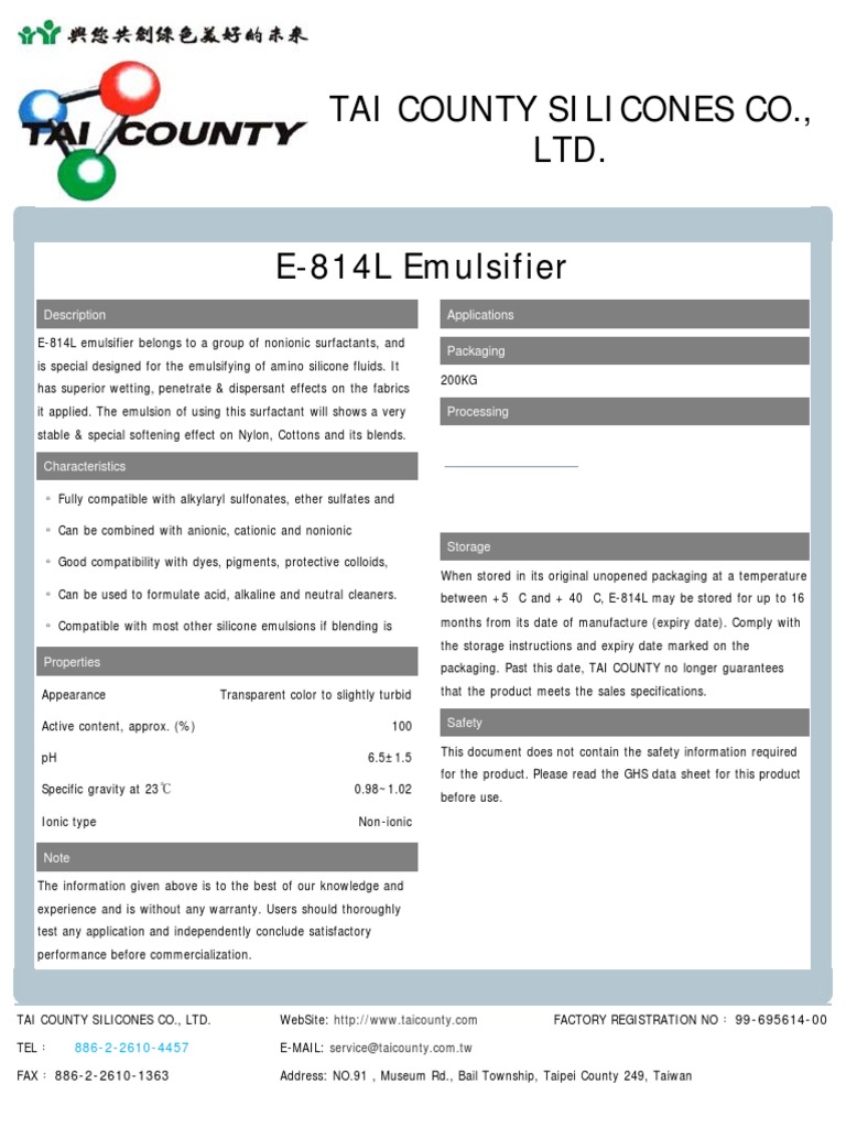 E-814L Emulsifier Product Overview | PDF