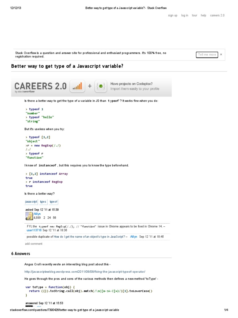 Better Way To Get Type Of A Javascript Variable Stack Overflow Pdf World Wide Web