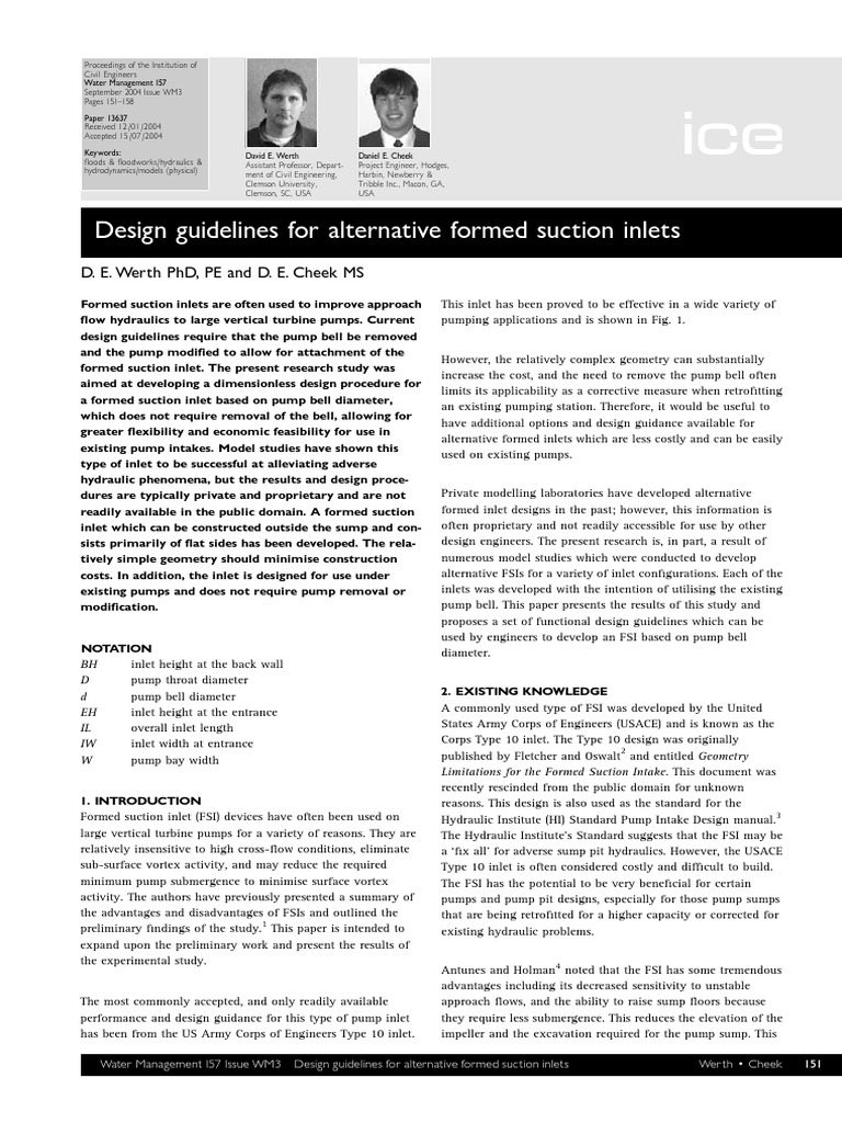 Design Guidelines For Alternative Formed Suction Inlets: D. E. Werth ...