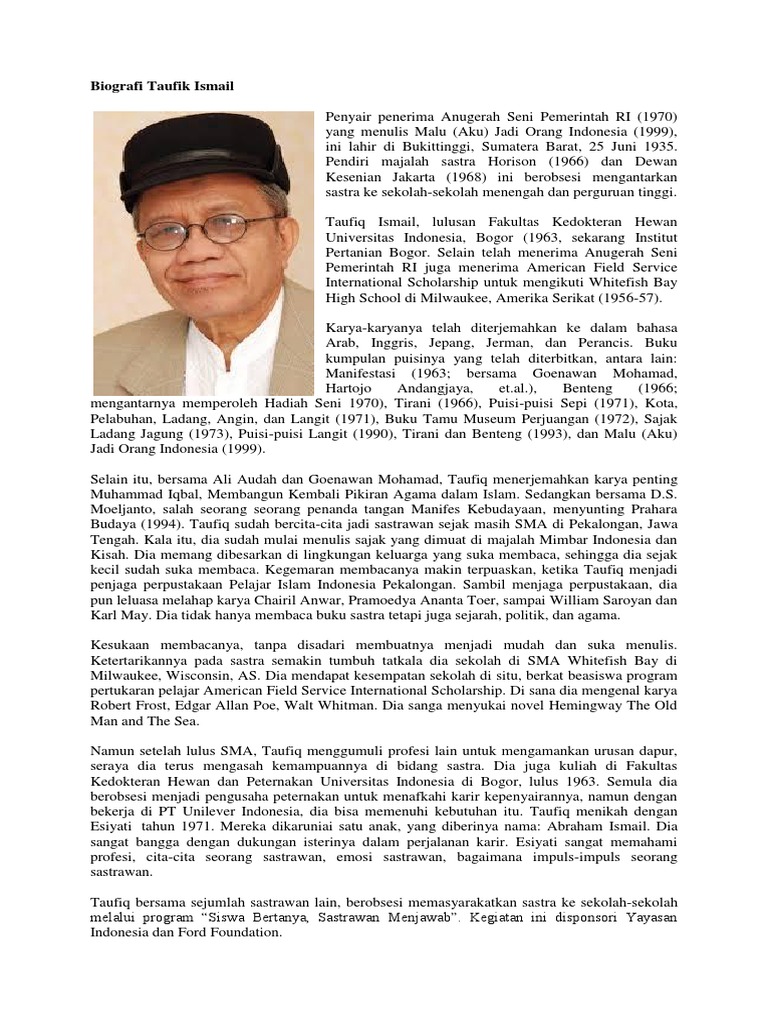Biografi Taufiq Ismail, Penyair Terkenal | PDF