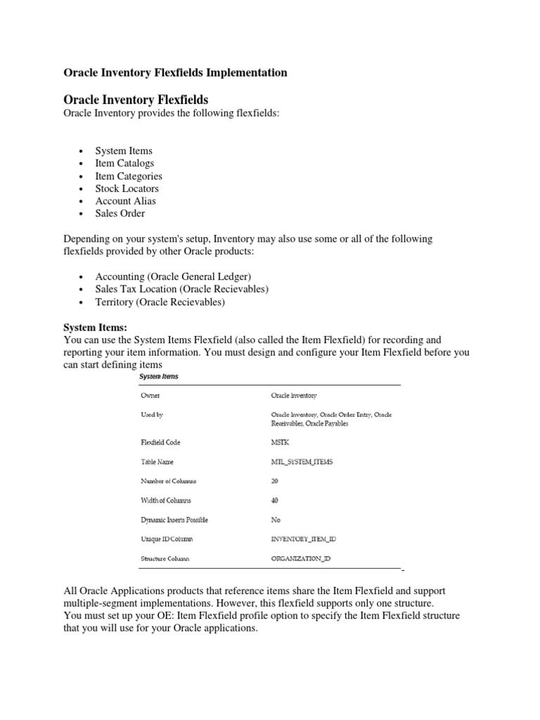 Oracle Inventory Flexfields Implementation | PDF | Debits And Credits | Inventory