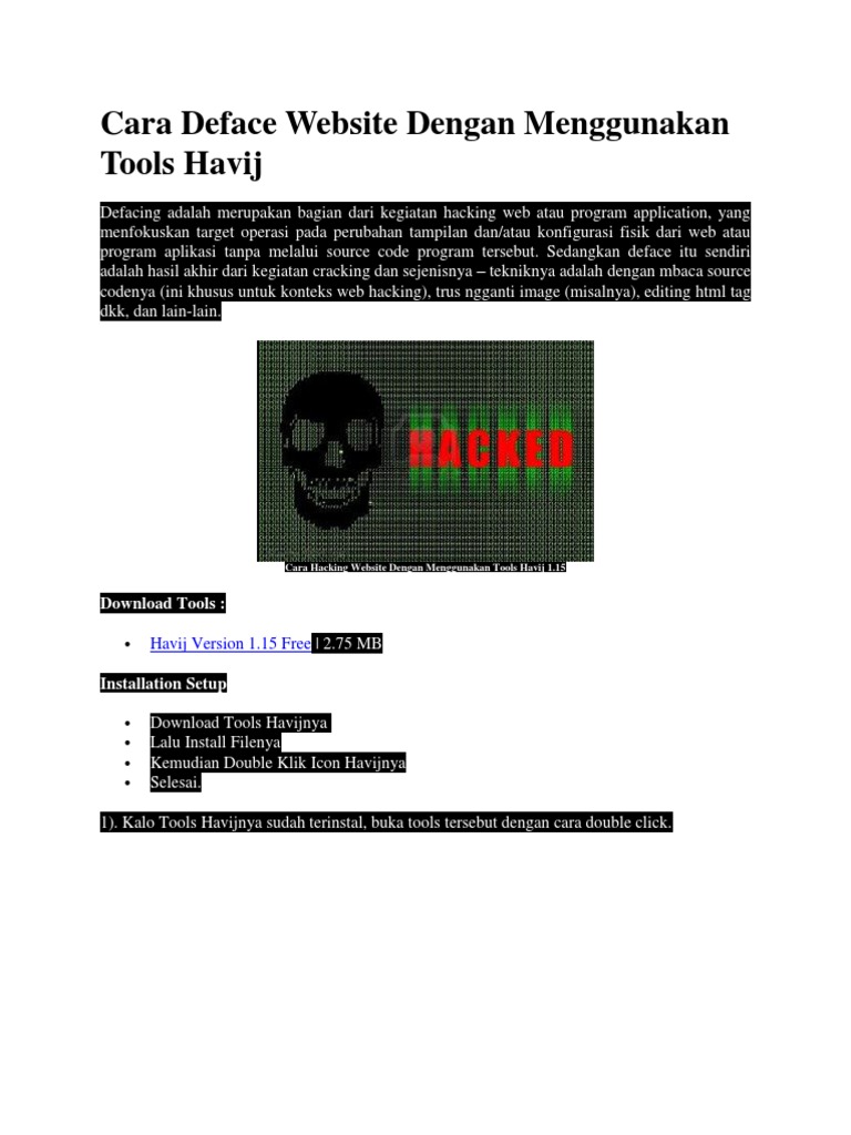 Cara Deface Website Dengan Menggunakan Tools Havij | PDF | Komputer
