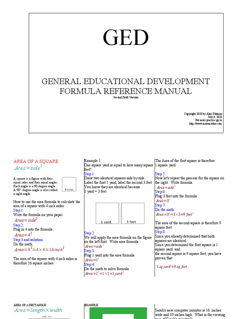 General Educational Development Formula Reference Manual: Second Draft ...