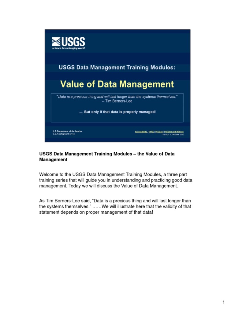 USGS Data Management Training - Module 1 - DM Value | PDF | Metadata | Scientist