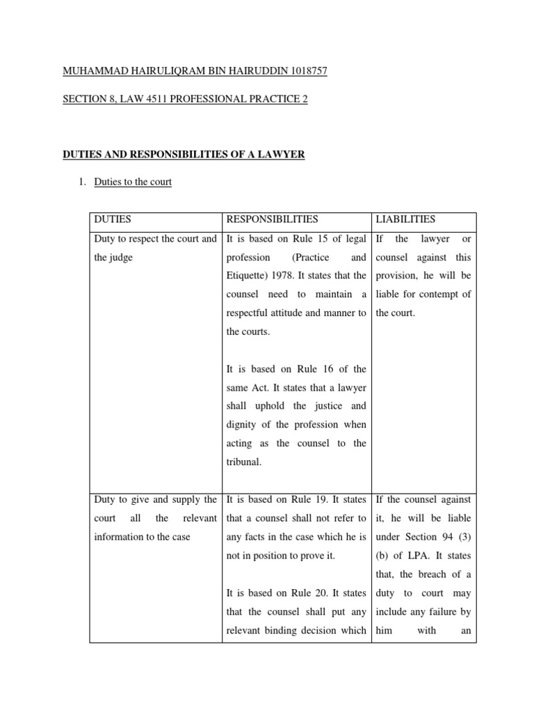 Duties and Responsibilities of A Lawyer | PDF | Lawyer | Confidentiality