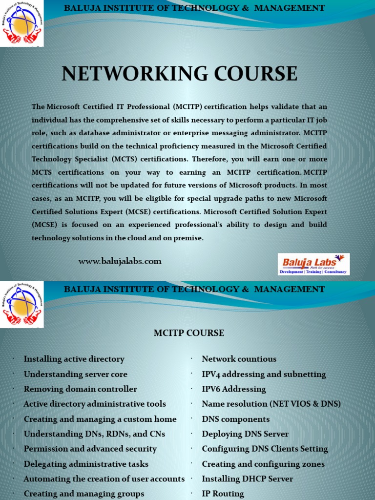 Mcitp Course | PDF | Microsoft | Computer Networking