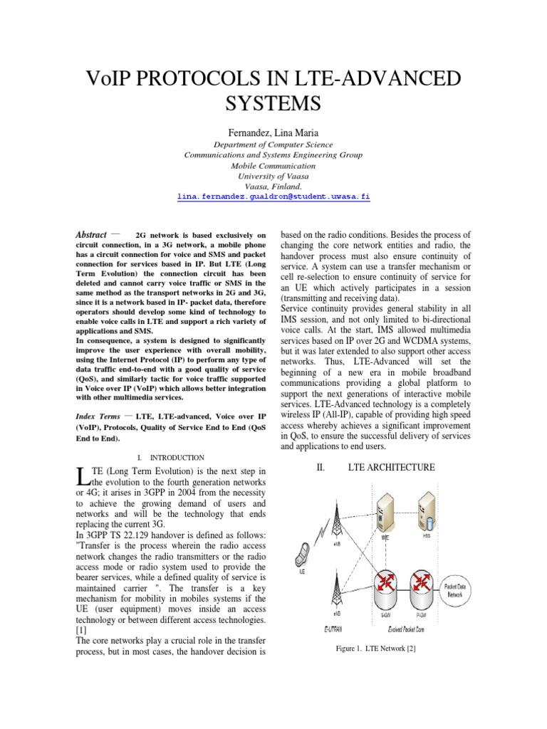 Protocols VoIP in LTE Advanced Systems | PDF | Ip Multimedia Subsystem | Session Initiation Protocol