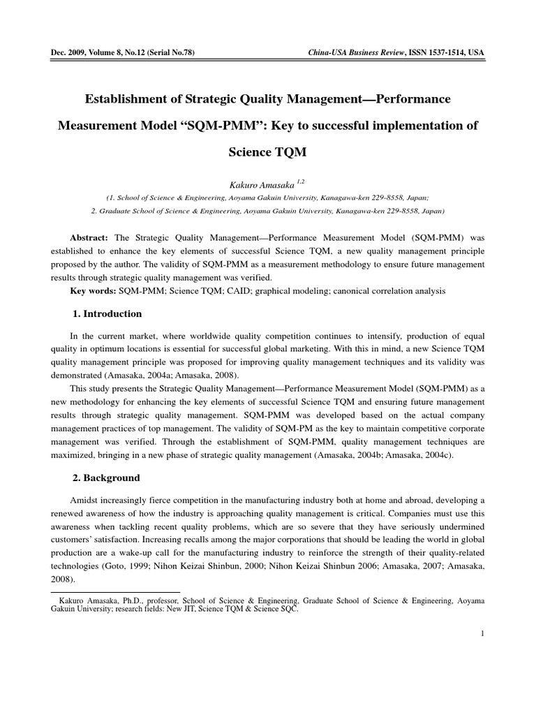 Establishment of Strategic Quality Management-Performance Measurement ...