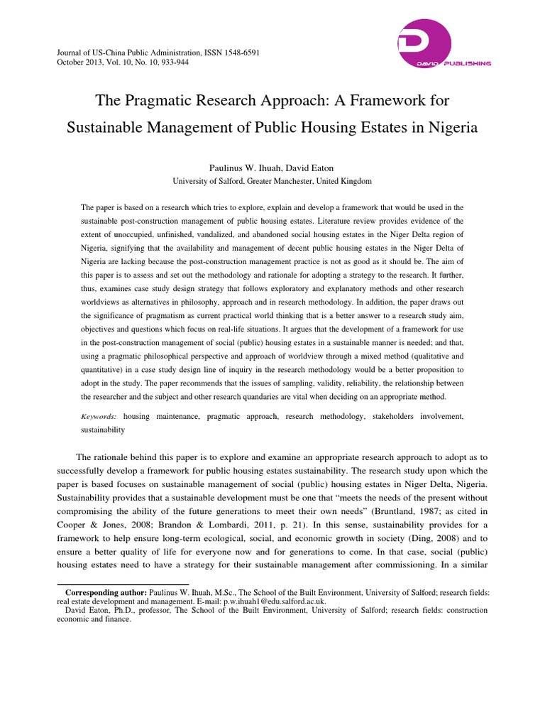 The Pragmatic Research Approach - A Framework For Sustainable ...