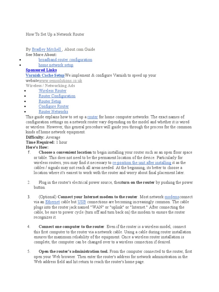How To Configure A Router | PDF | Router (Computing) | Computer Network