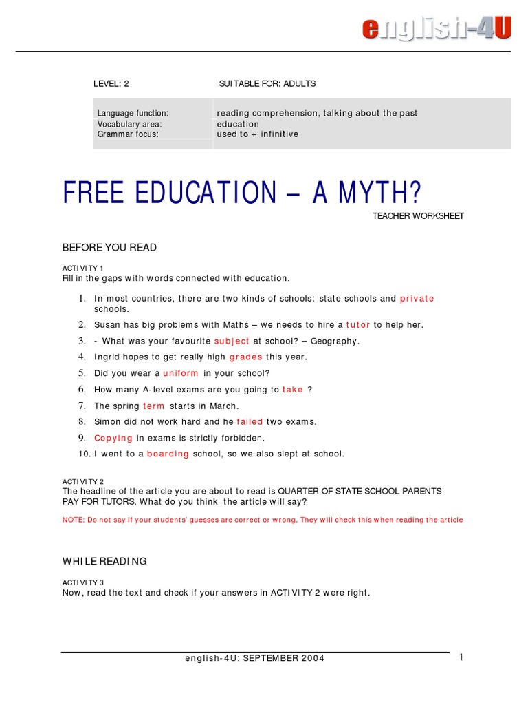 Free Education | PDF | Tutor | State School