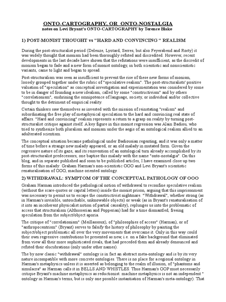 Onto Cartography or Onto Nostalgia | PDF | Ontology | Monism